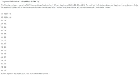 Assignment Using Indicator Dummy Variables The