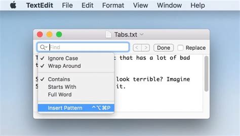 how to use insert pattern in textedit to clean up text