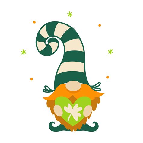 un lindo enano sostiene un corazón verde con trébol en sus manos elfo