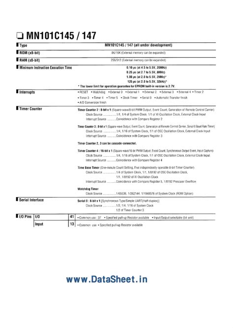 Mn101c147 Datasheet Panasonic Semiconductor