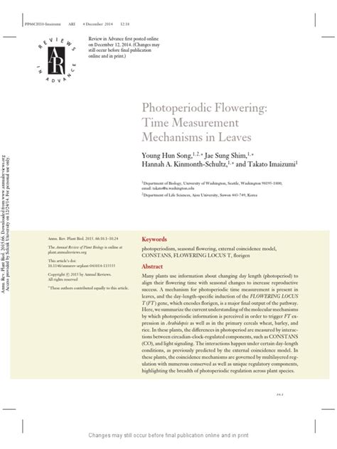 M5 Photoperiodic Flowering Time Measurement In Leaves Pdf