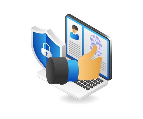 Premium Vector Flat Isometric 3d Illustration Concept Of Entering Fingerprint Security On Computer