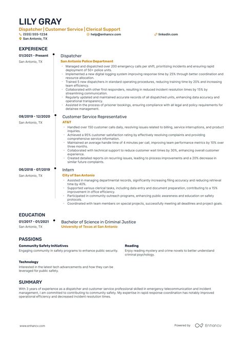 1 Successful Police Dispatcher Resume Example And Writing Tips For 2024