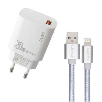 قیمت و خرید شارژر دیواری لیتو مدل LH-25 20W به همراه کابل تبدیل لایتنینگ