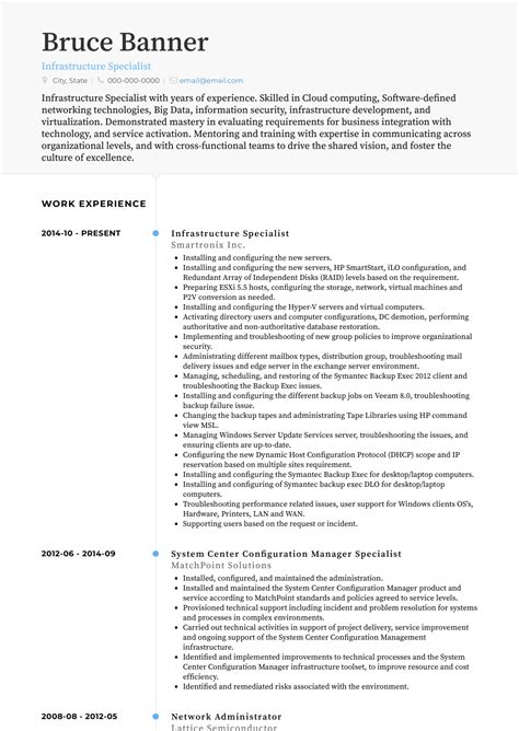 Infrastructure Specialist Resume Samples And Templates VisualCV