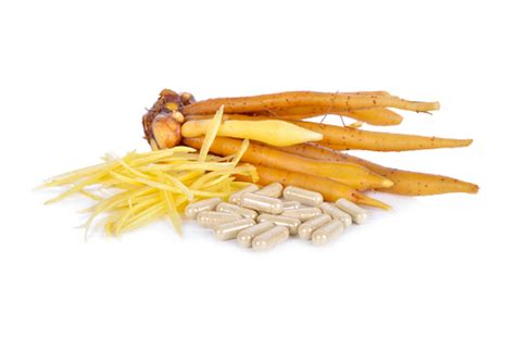 전체 신선한 뿌리 줄기 또는 손가락 루트와 흰색 바탕에 캡슐 갈색에 대한 스톡 사진 및 기타 이미지 갈색 건강관리와 의술 건강한 식생활 Istock