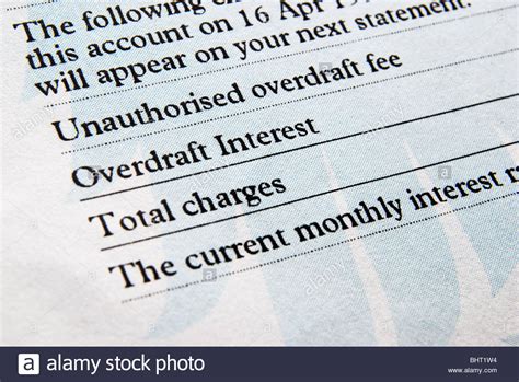 Bank Statement Showing Unauthorised Overdraft Fee And Overdraft Stock Photo 28187856 Alamy