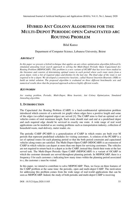 Pdf Hybrid Ant Colony Algorithm For The Multi Depot Periodic Open Capacitated Arc Routing Problem