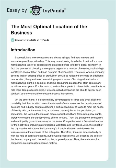 The Most Optimal Location Of The Business 2074 Words Report Example