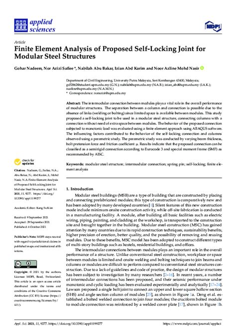 Pdf Finite Element Analysis Of Proposed Self Locking Joint For