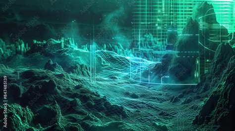 Coastal Defense Structures Digital Holograms Displaying Erosion Data Engineers With Tablets