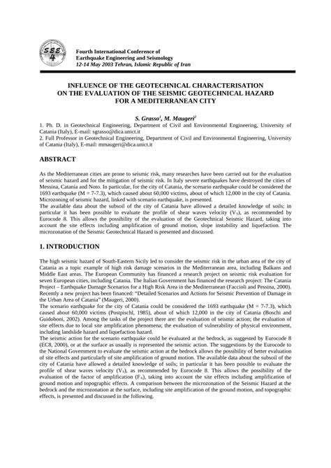 PDF INFLUENCE OF THE GEOTECHNICAL CHARACTERISATION ON THE EVALUATION OF THE SEISMIC