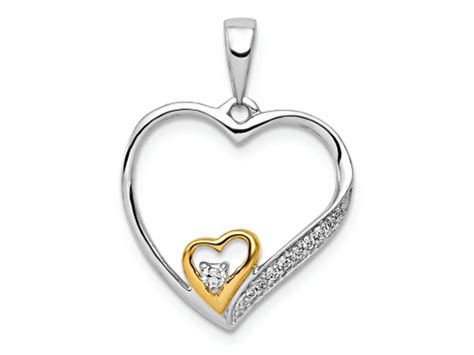 14k Yellow Gold And 14k White Gold Diamond Double Heart Pendant
