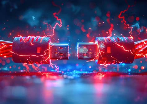 Close Up Of Connecting USB Cables With Electric Sparks Generative Ai Stock Illustration
