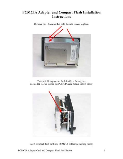 PCMCIA Adapter And Compact Flash Installation Instructions