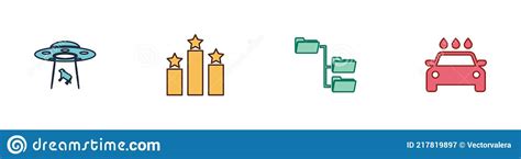 Set Ufo Abducts Cow Ranking Star Folder Tree And Car Wash Icon Vector Stock Vector