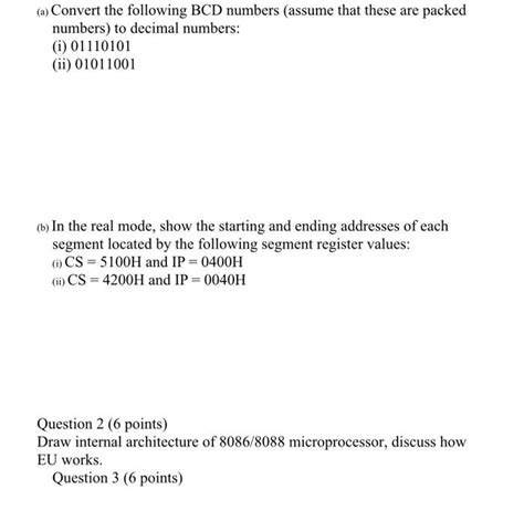 Solved A Convert The Following BCD Numbers Assume That Chegg