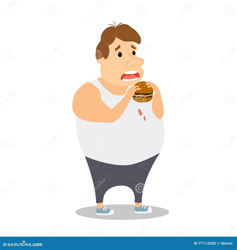 Cartoon Fat Man Eating Burger Vector Stock Vector Illustration Of