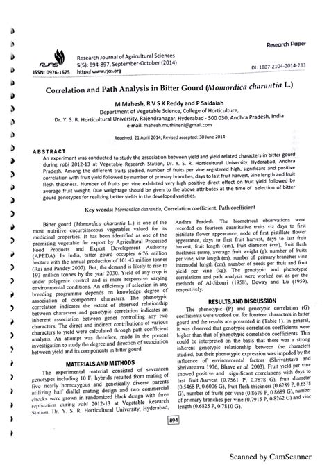 Pdf Correlation And Path Analysis In Bitter Gourd Momordica Charantia L