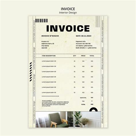 Premium Psd Interior Design Invoice Template