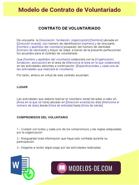 Modelo De Contrato De Voluntariado 2 Pdf