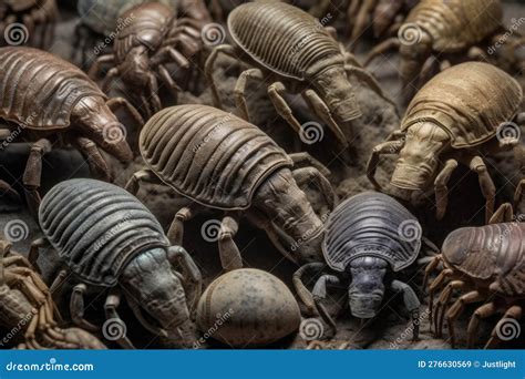 A Colony Of Trilobites That Show The Complex Forms They Took While Still Alive Stock