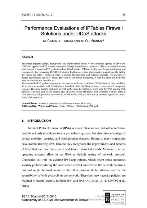 pdf performance evaluations of iptables firewall solutions under ddos