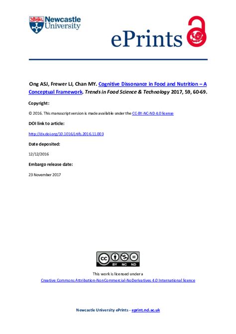 Pdf Cognitive Dissonance In Food And Nutrition A Conceptual Framework