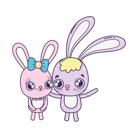 Linda Pareja De Conejos Día De San Valentín Vector Premium