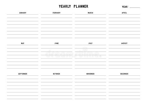 Yearly Planner Calendar Template With For Notes Stock Illustration