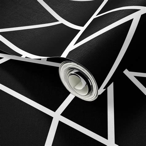 Abstract Geometric White On Black Large Wallpaper Spoonflower