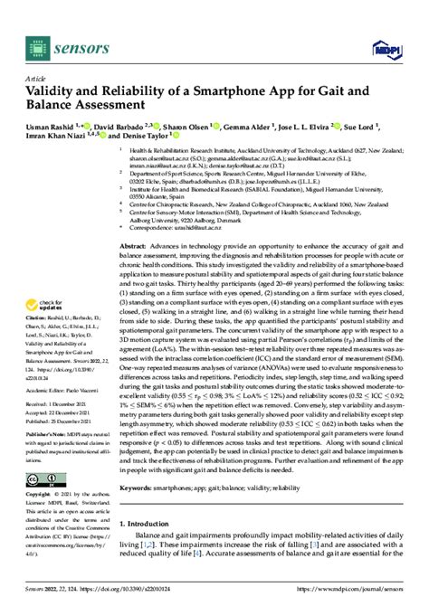 pdf validity and reliability of a smartphone app for gait and balance