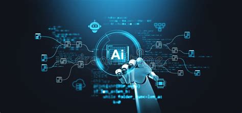 Cybernetic Hand Interacting With Ai Interface 3d Rendering Stock Illustration Illustration Of