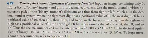 Solved 427 Printing The Decimal Equivalent Of A Binary