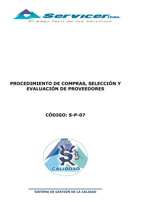 Compras Seleccion Y Evaluacion De Proveedores Sistema De Calidad