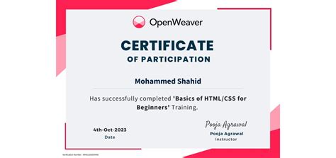 completed html css for beginners course by open weaver mohammed