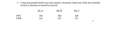 Solved 3 Using Incremental Benefit Cost Ratio Analysis