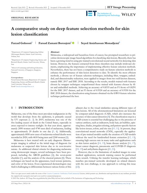 PDF A Comparative Study On Deep Feature Selection Methods For Skin Lesion Classification