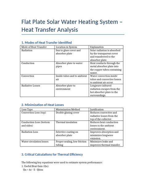 Flatplatesolarcollectoranalysisreport Pdf Heat Transfer Physical Phenomena