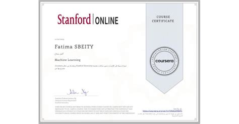Fatima Sbeity On Linkedin Completion Certificate For Machine Learning