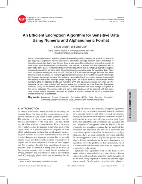 PDF An Efficient Encryption Algorithm For Sensitive Data Using