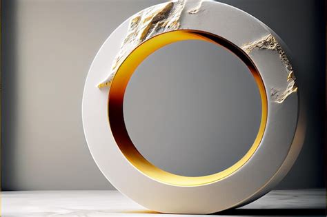3d визуализация абстрактный современный минимальный фон с золотым кольцом белый булыжник пустой