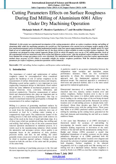 pdf cutting parameters effects on surface roughness during end