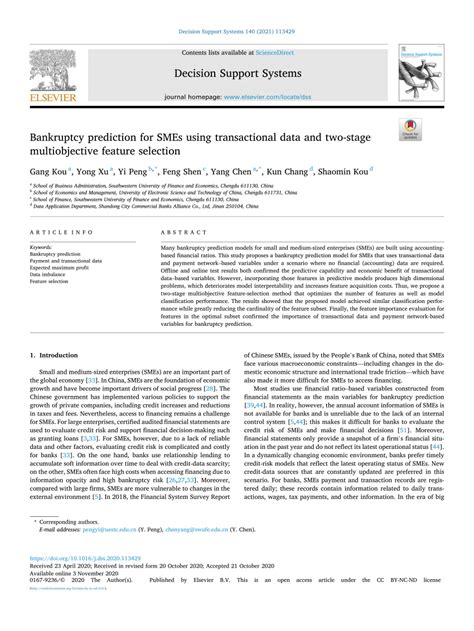 Pdf Bankruptcy Prediction For Smes Using Transactional Data And Two Stage Multiobjective