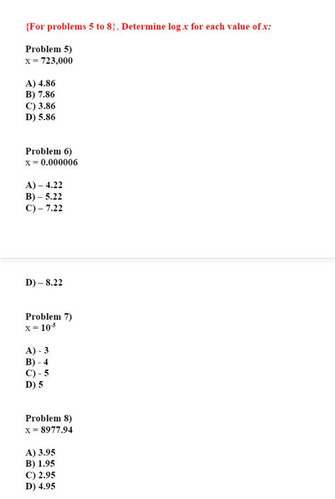 Solved For Problems 5 To 8 Determine Logx For Each Value Chegg Com