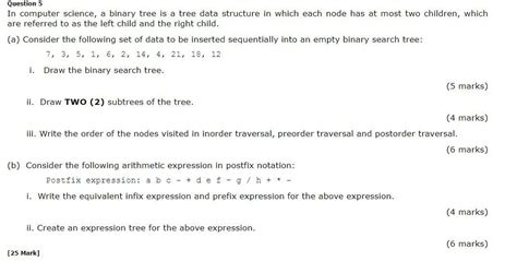 solved question 5 in computer science a binary tree is a
