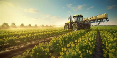 Premium Ai Image Tractor Spraying Soybean Field In Spring