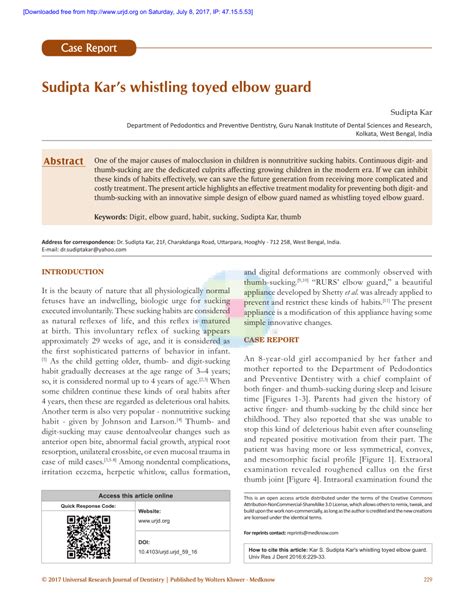 Pdf Sudipta Kars Whistling Toyed Elbow Guard Case Report