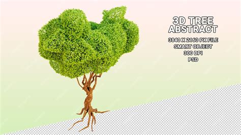 Изолированная 3d модель дерева с абстрактными зелеными листьями на