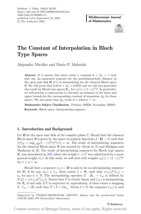 Pdf The Constant Of Interpolation In Bloch Type Spaces